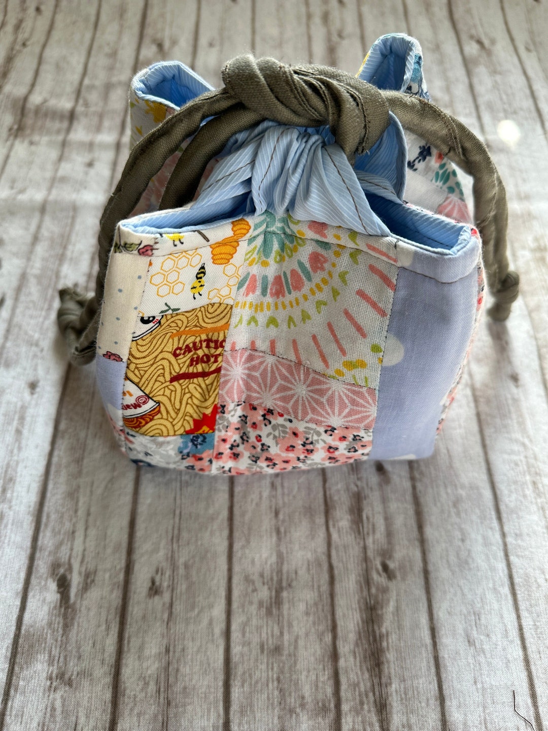 Komebukuro Japanese Rice Bag Patchwork Square Handmade Bag Storage Bag ...