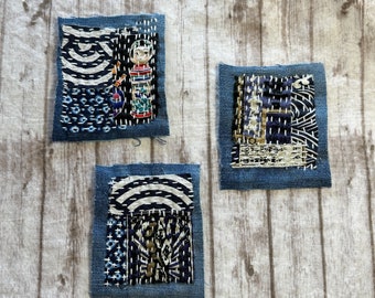 Boro Sashiko Patches Japanese Fabric Collage Patches Mending Stitches ...