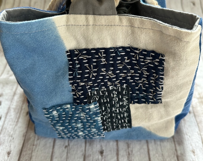 Kumebukuro Japanese Rice Bag Indigo Fabric Rice Bag Hand Embroidered ...