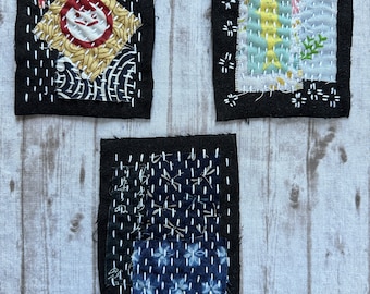 Boro Sashiko Patches Japanese Fabric Collage Patches Mending Stitches ...