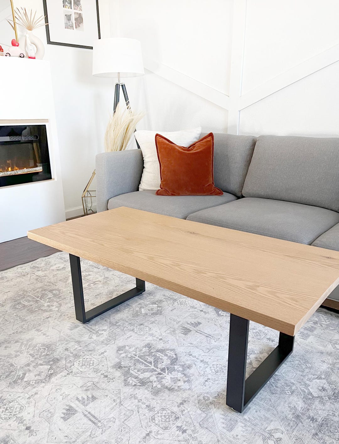 Solid Red Oak Wood Coffee Table, Rectangle Top, Industrial, Modern ...