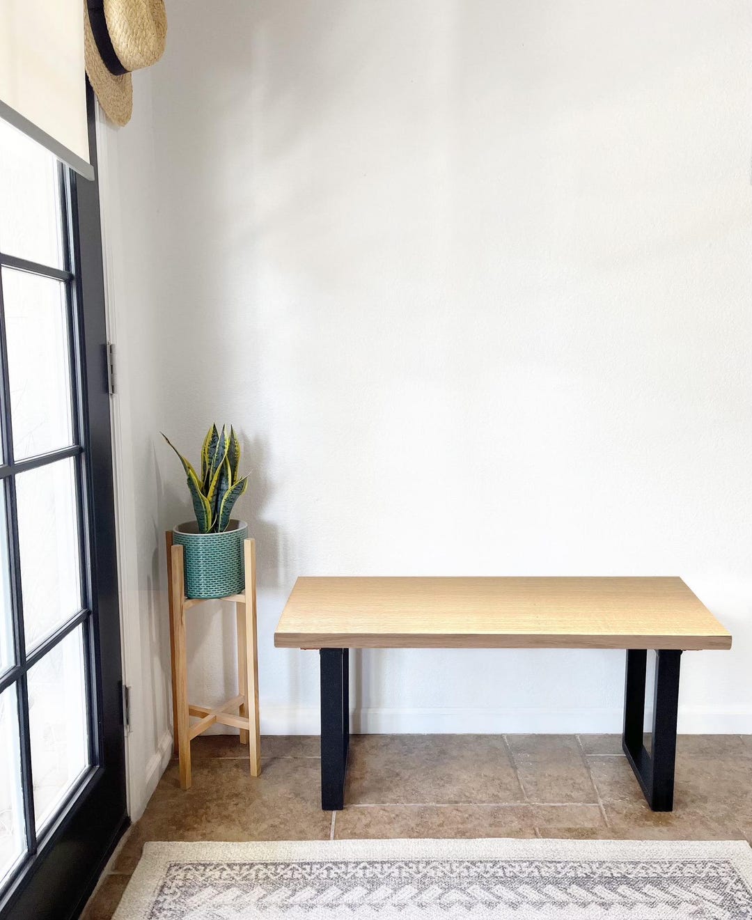 Solid Red Oak Wood Entryway Bench: Modern Rustic Style, Metal U-legs - Etsy