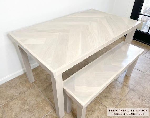 White Oak Single Herringbone Dining Table Metal or Wood Legs Rectangle Top Modern Farmhouse Kitchen Nook Banquette Made to Order Etsy