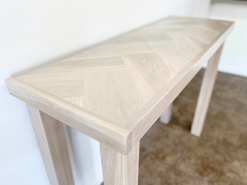 Modern White Oak Herringbone Console Table: Narrow Entryway Table ...