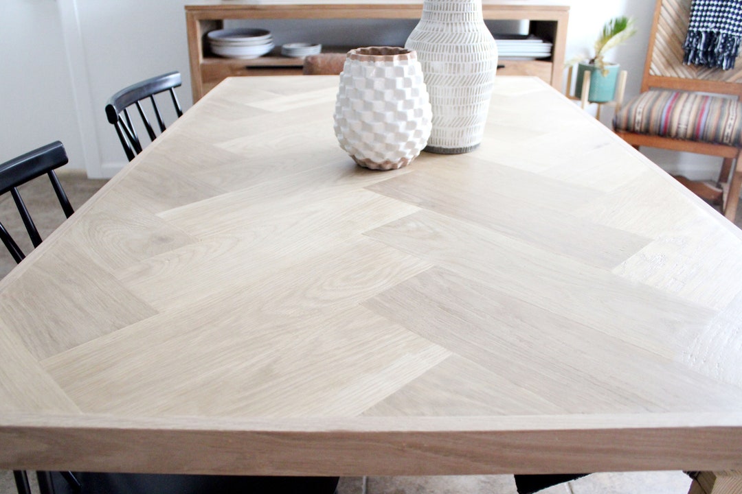 White Oak Double Herringbone Dining Table Metal Hairpin Legs Wood 4 post Legs Rectangle Table Top Kitchen or Nook Table Made to Order Etsy