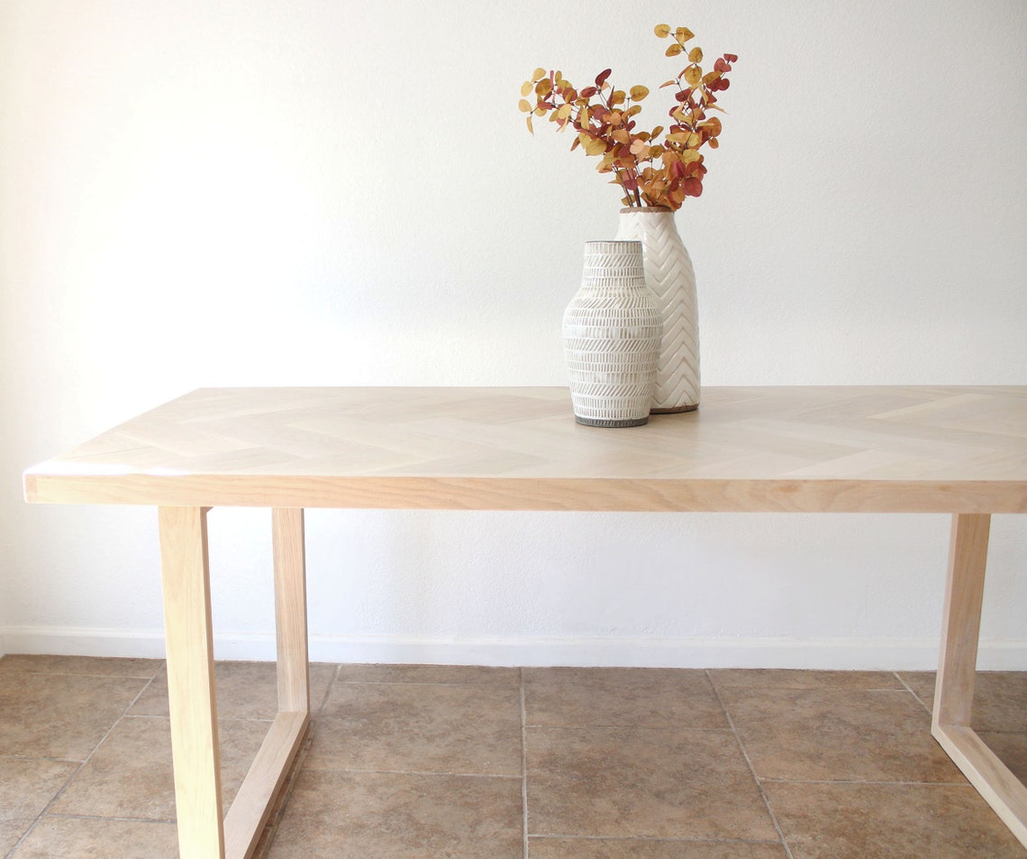Modern White Oak Wood Herringbone Dining Table Solid White - Etsy