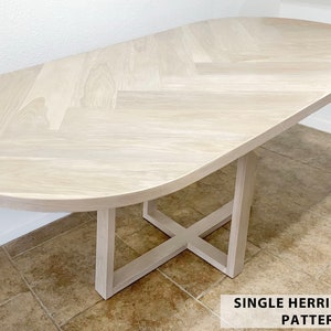 Oval White Oak Herringbone Dining Table, Cross X-shaped Wood Base ...