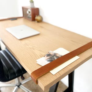 Solid Oak Wood Desk W/ Leather Strap Organizers, Industrial, Modern ...