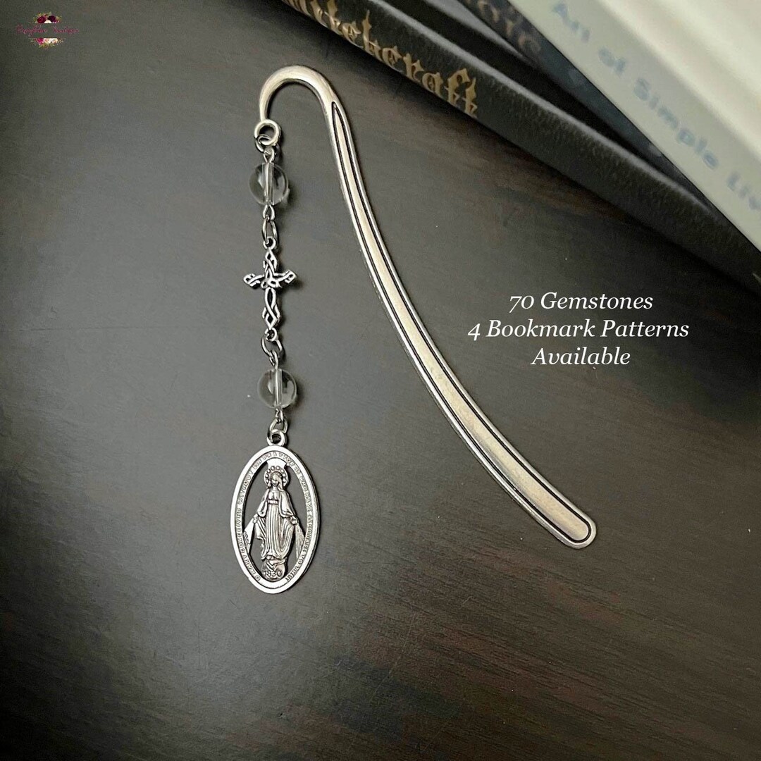 MIRACULOUS MEDAL & CROSS Gemstone Bookmark-virgin Mary-crystal Bookmark ...