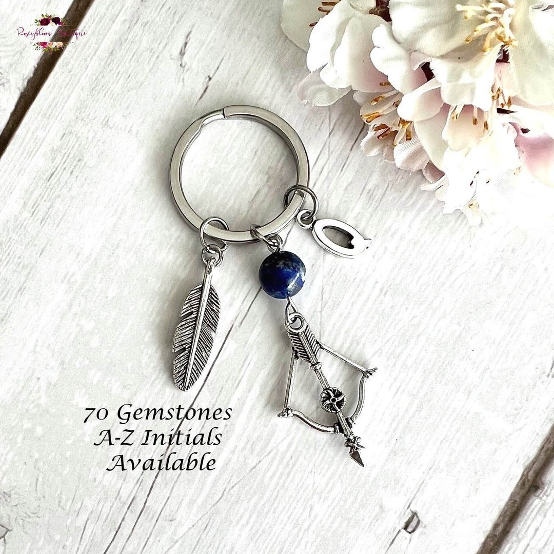 BOW, ARROW & FEATHER Gemstone Key Ring-keychain-crystal Key Ring ...