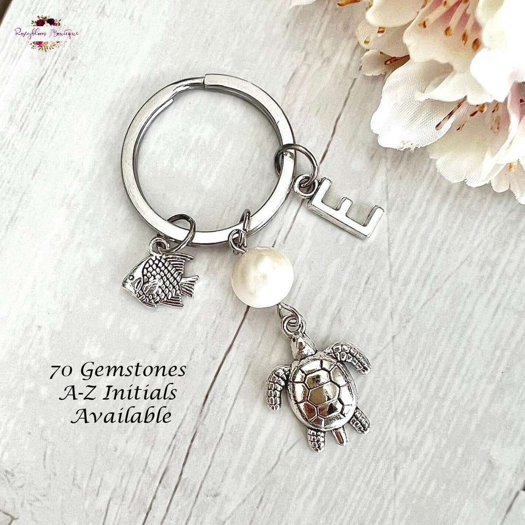 SEA TURTLE & FISH Gemstone Key Ring-keychain-crystal Key Ring ...
