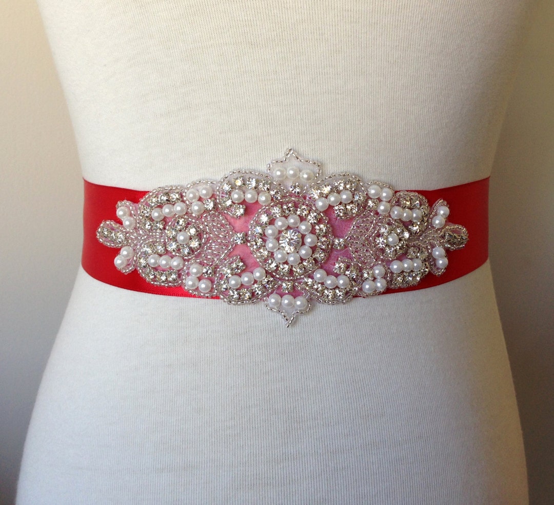 Red Sash-red Belt-rhinestone Sash-bridal Sash-bridesmaid Sash-wedding ...