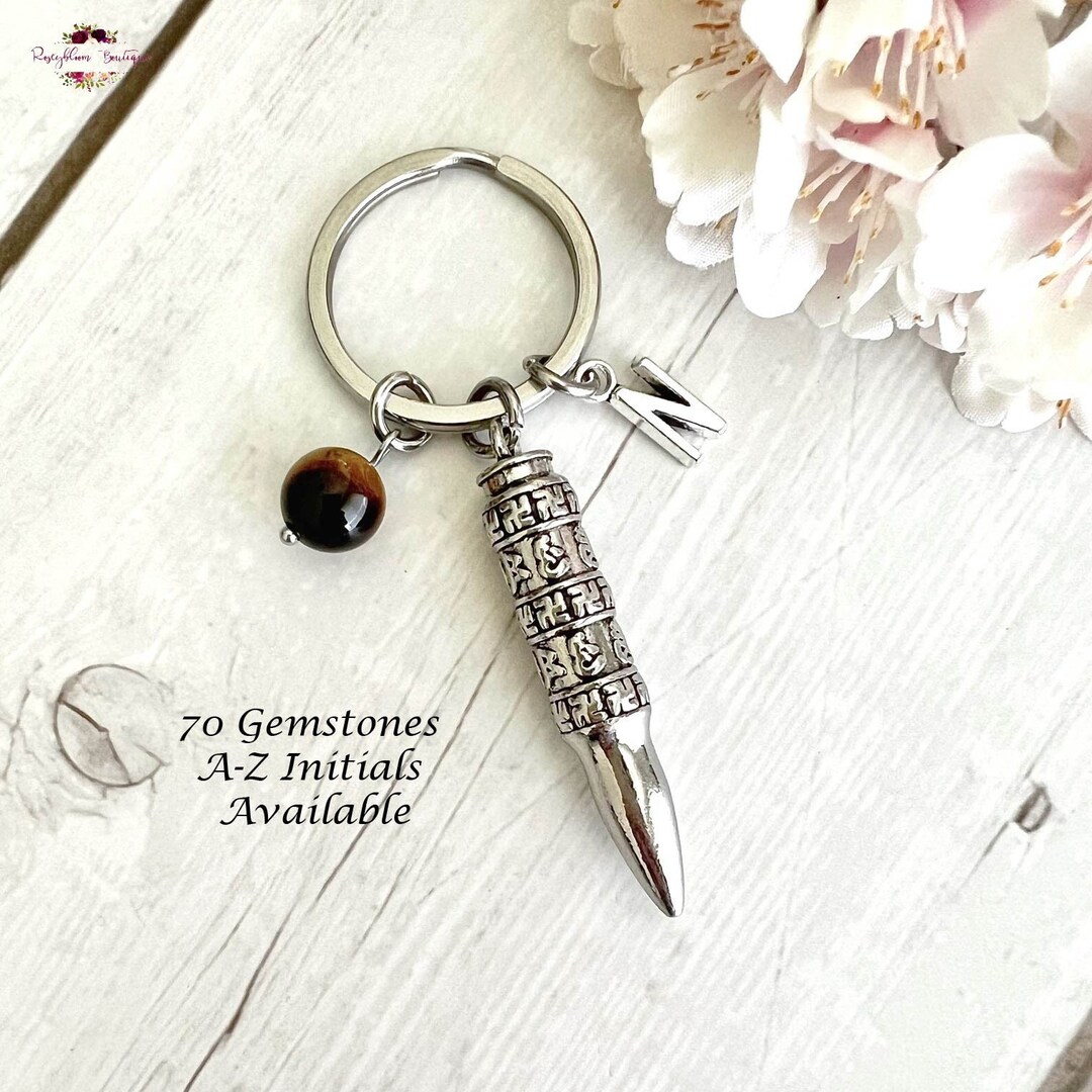 BUDDHIST BULLET With Om Mani Padme Hum Gemstone Key Ring-crystal ...