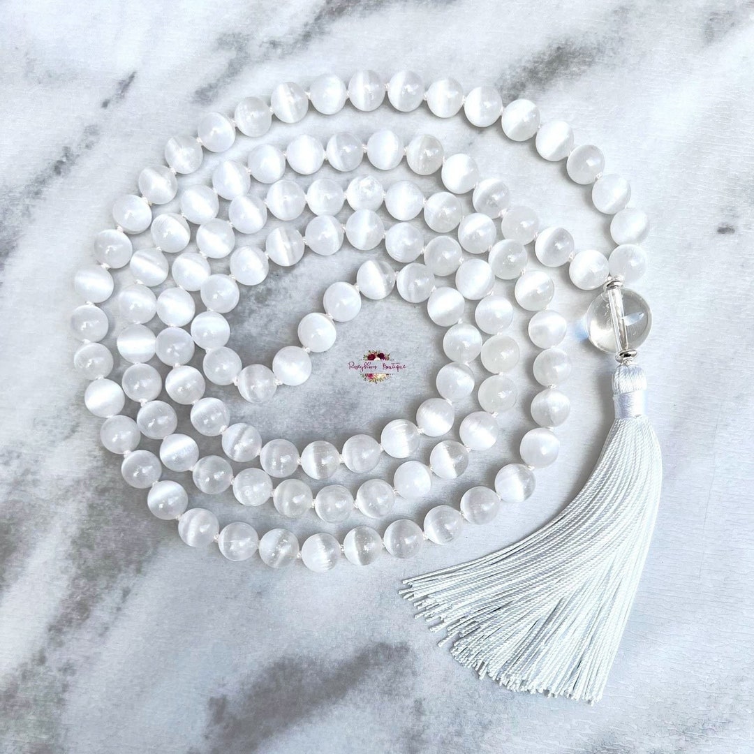Grade AAA WHITE SELENITE Mala-crystal Mala-108 Bead Mala-gemstone Mala ...