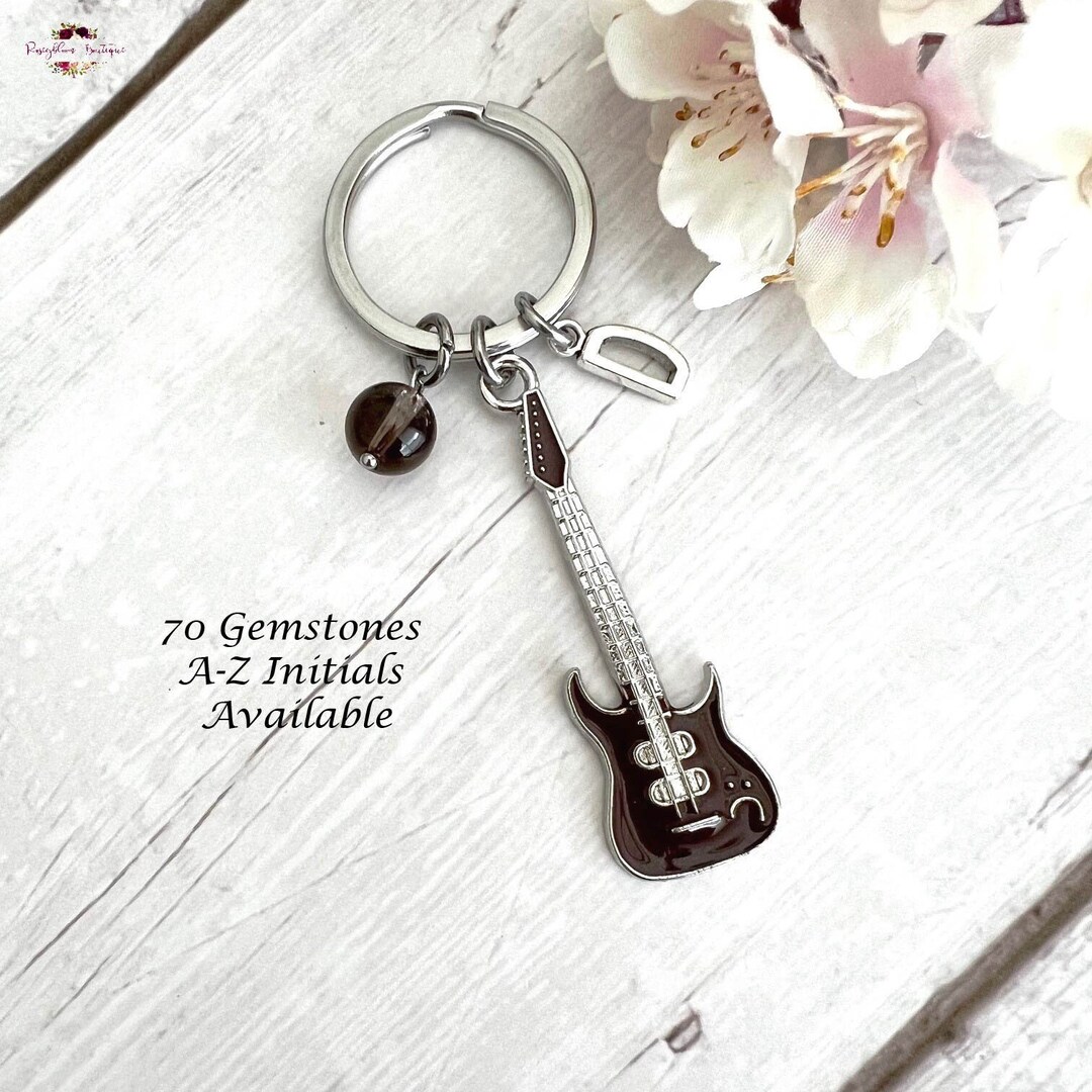 GUITAR Gemstone Key Ring-music Instrument Keychain-music Keychain ...