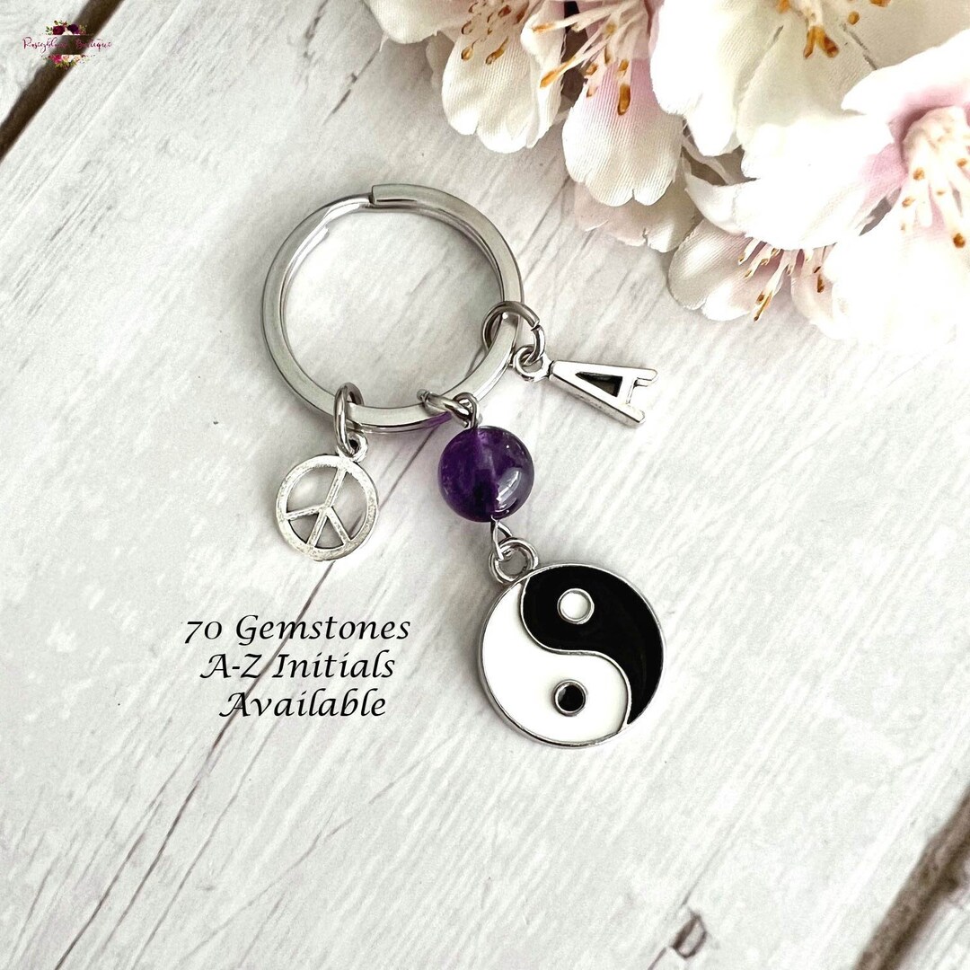 YIN YANG & PEACE Gemstone Key Ring-crystal Keychain-yin Yang Keychain ...