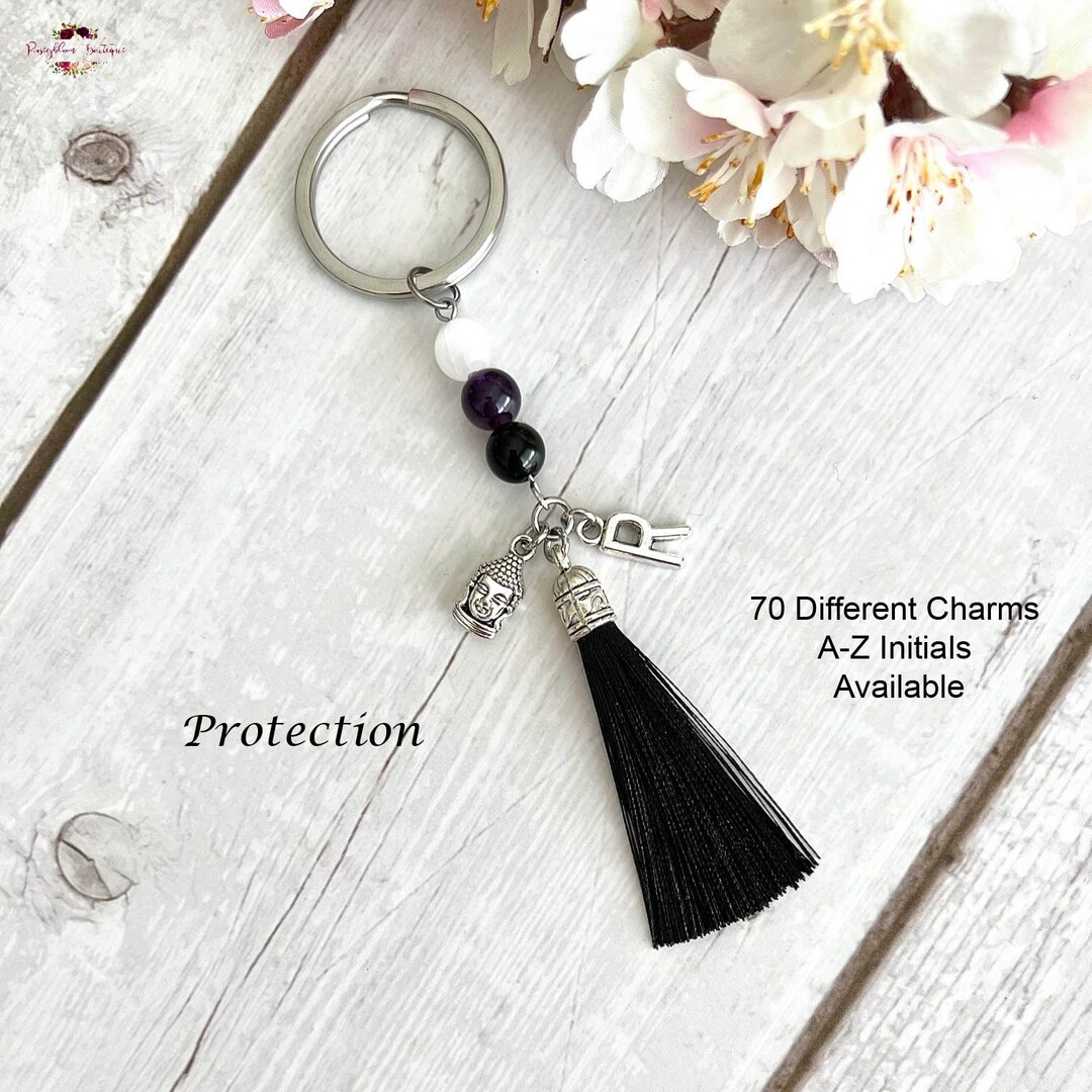 PROTECTION Intention Gemstone Key Ring-crystal Keychain-personalised ...