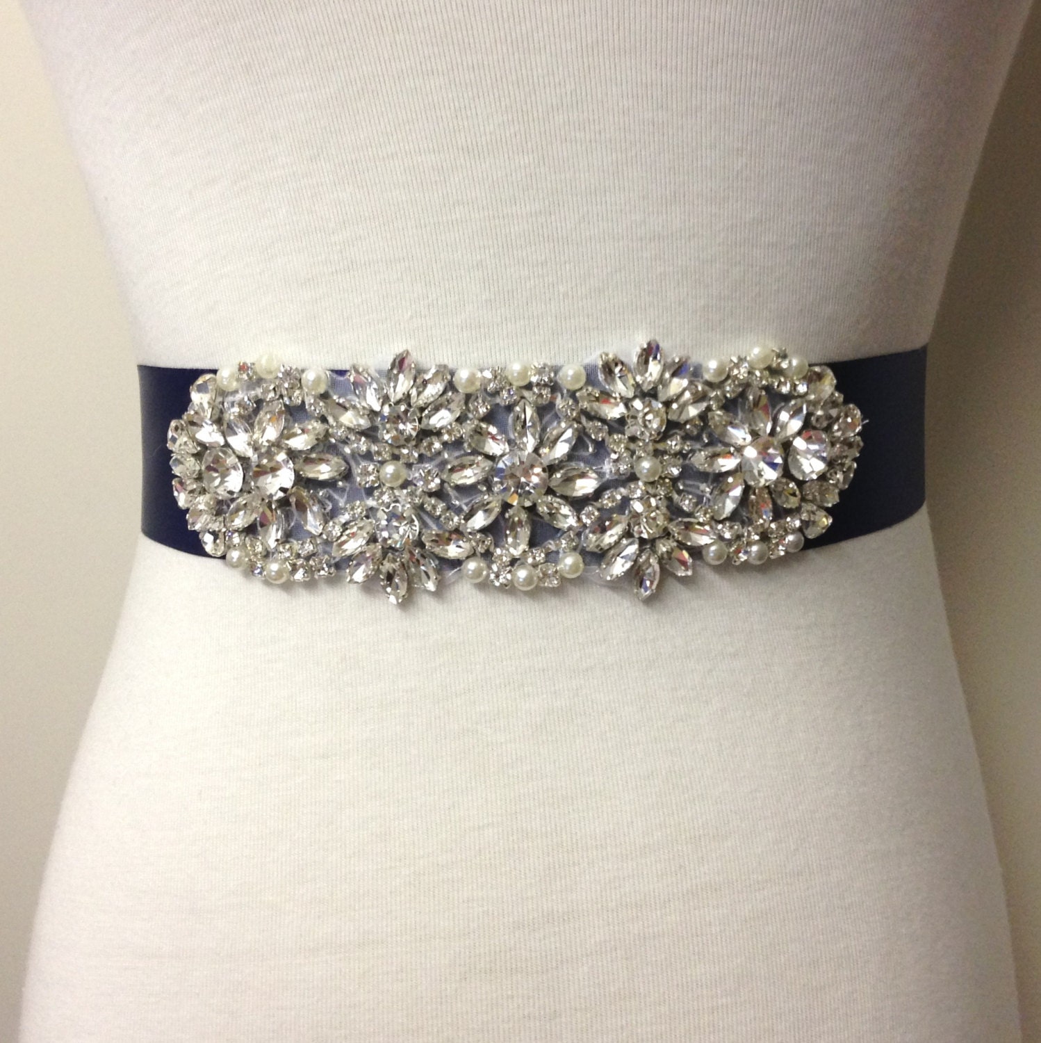 Navy Bridal Sash-navy Sash-pearl Sash-rhinestone Sash-applique Sash ...