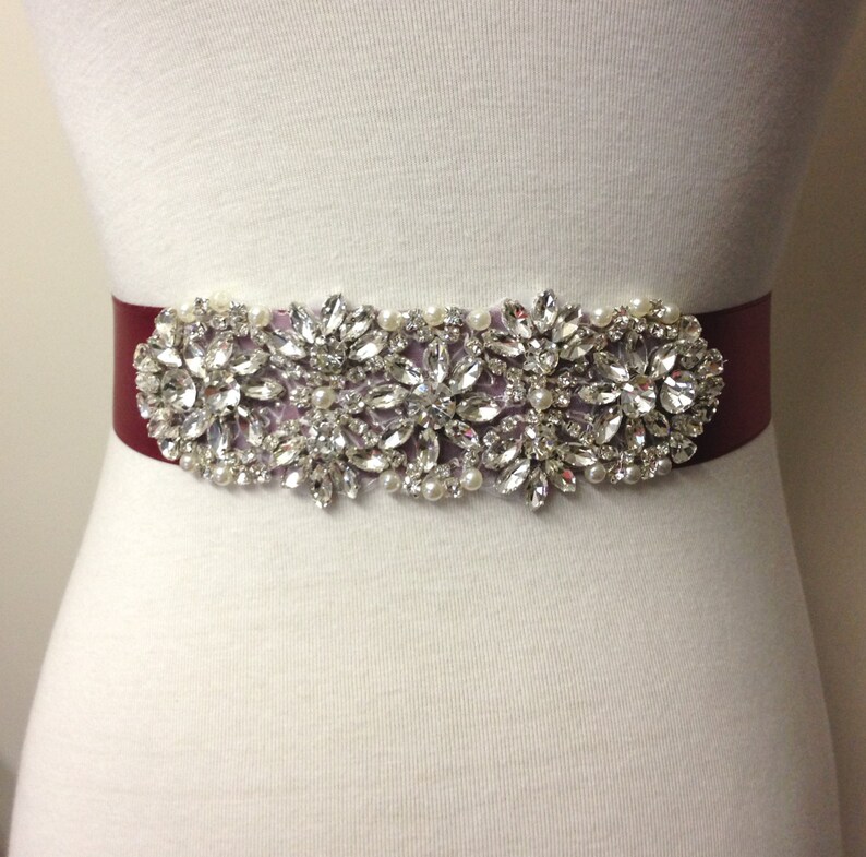 Burgundy Sash-maroon Sash-maroon Belt-rhinestone Sash-bridal Sash ...
