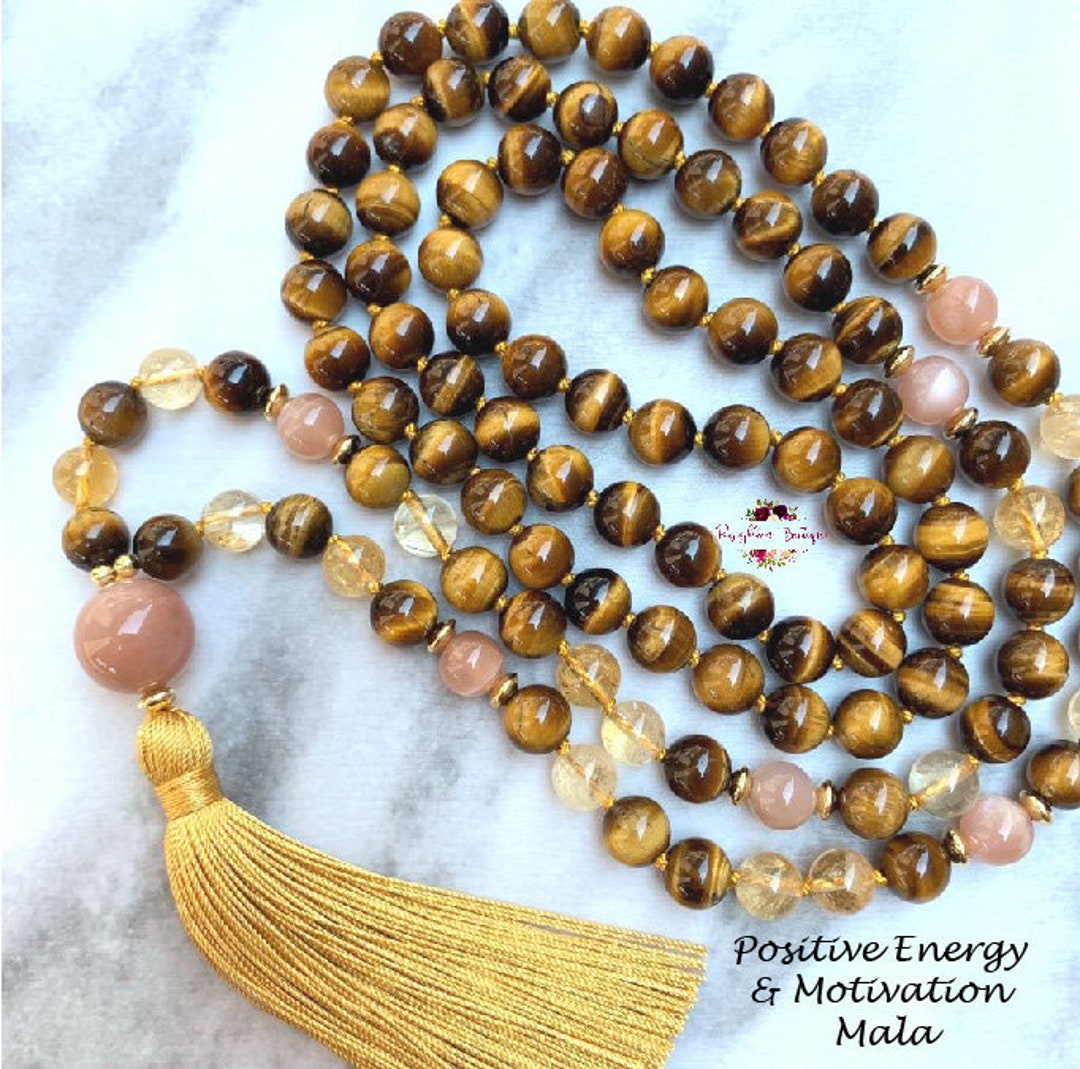 POSITIVE ENERGY & MOTIVATION Mala-tiger Eye Mala-citrine Mala-sunstone ...