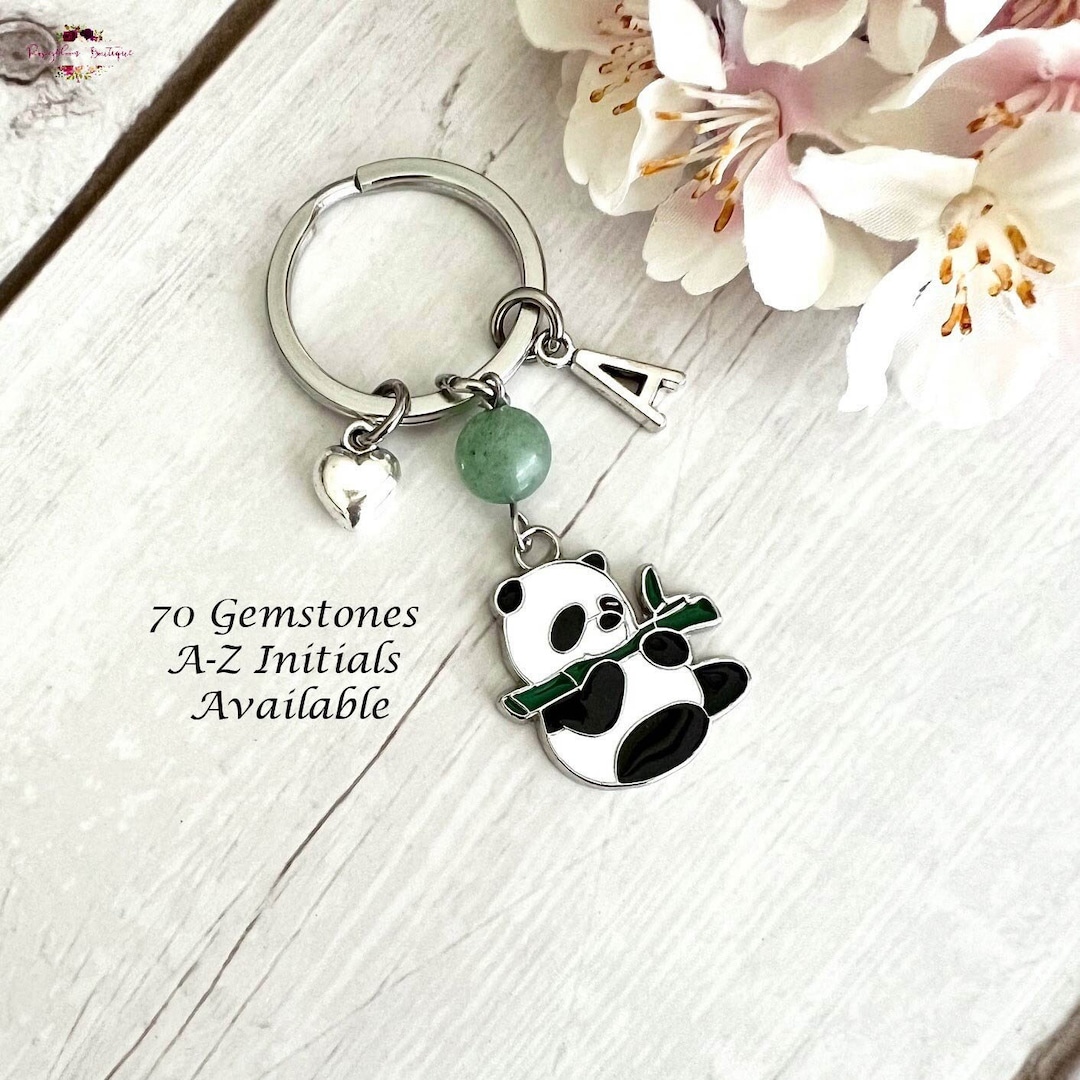 PANDA & HEART Gemstone Key Ring-crystal Keychain-panda Keychain-heart ...