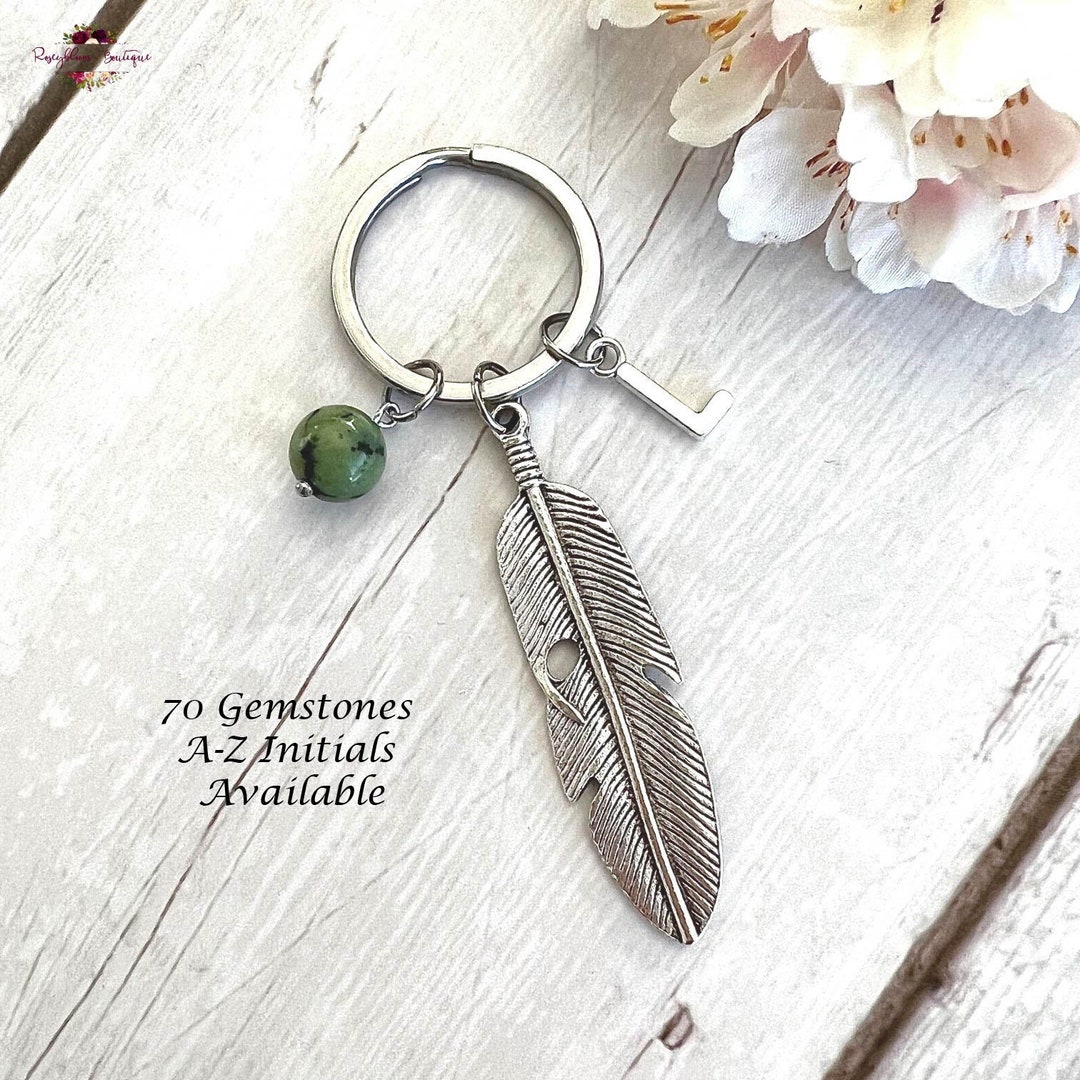 FEATHER Gemstone Key Ring-crystal Keychain-crystal Key Ring ...