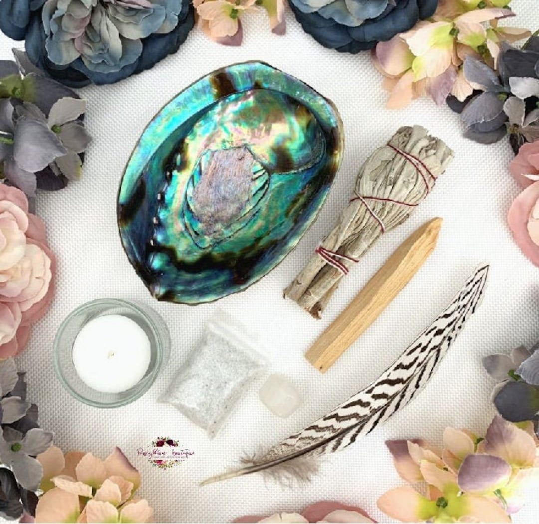 Smudge Kit-cleansing Kit-smudge Tool-smudging-white Sage-abalone Shell ...
