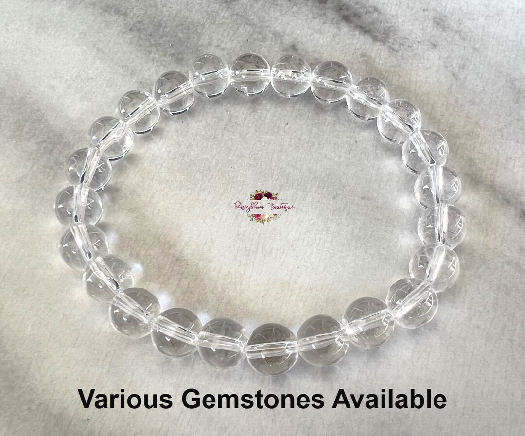 CLEAR QUARTZ Bracelet-8mm Grade A Genuine Natural Clear Quartz Gemstone ...