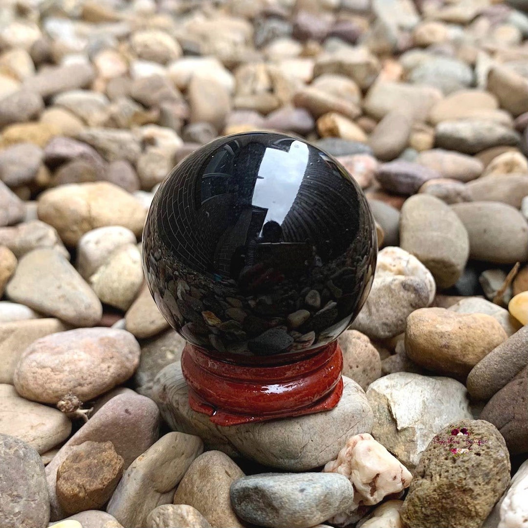BLACK OBSIDIAN Sphere-40mm Small Natural Black Obsidian Sphere-crystal ...