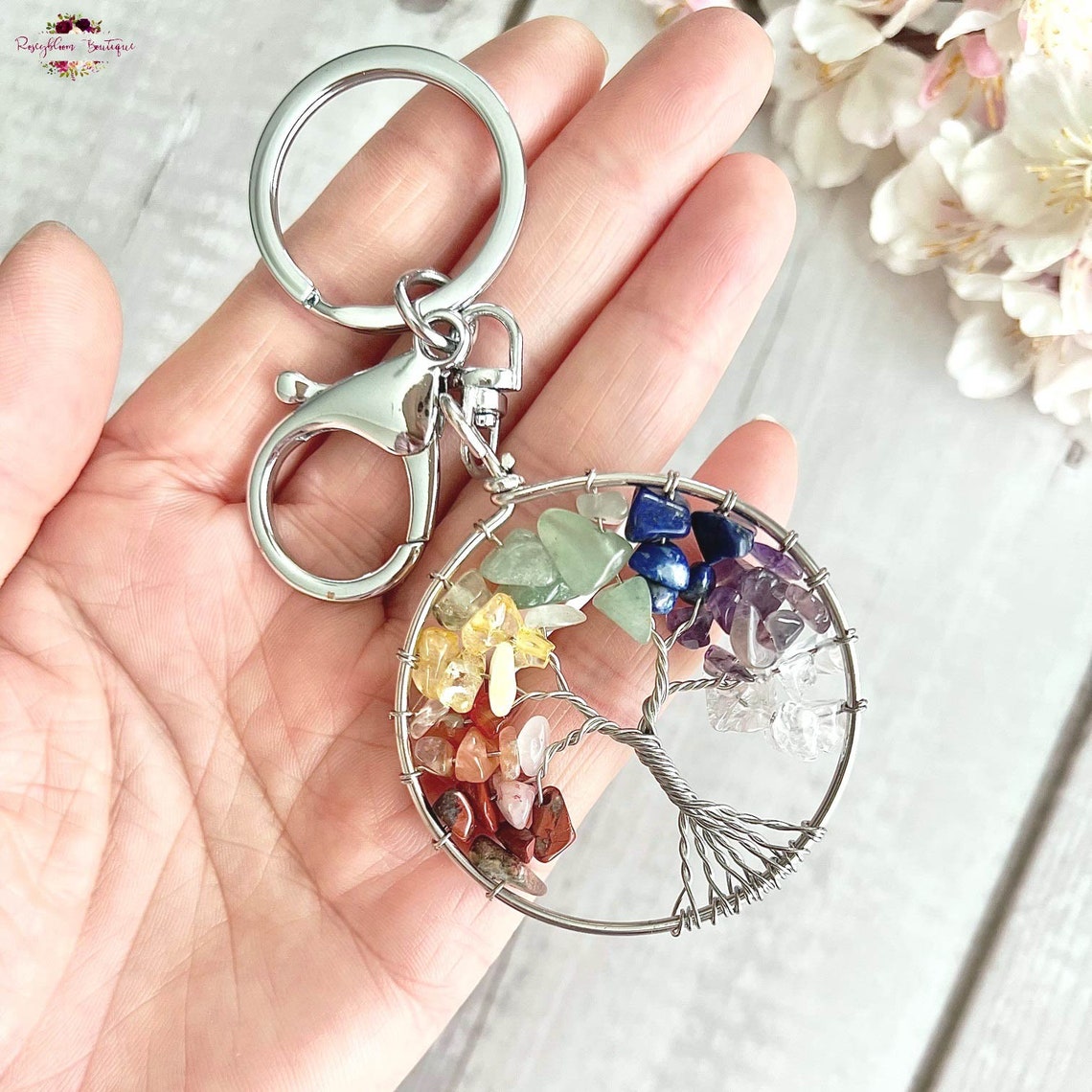 TREE OF LIFE 7 Chakras Gemstone Keychain-7 Chakras Key - Etsy