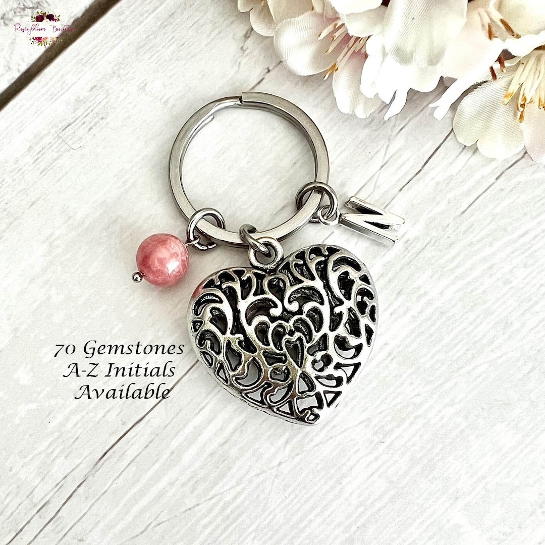 HEART Gemstone Key Ring-Crystal Keychain-Heart - Etsy 日本