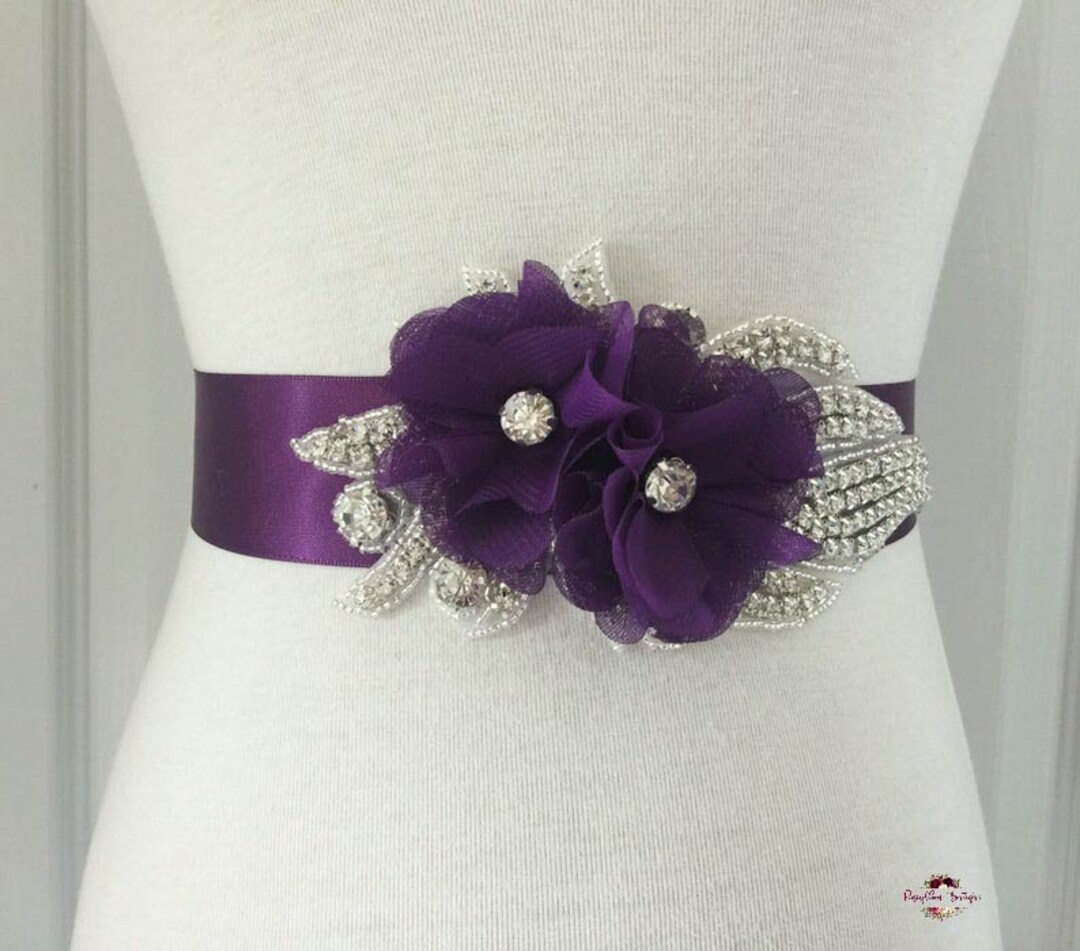 Purple Bridal Sash-purple Flower Sash-plum Sash-wedding Sash-purple ...
