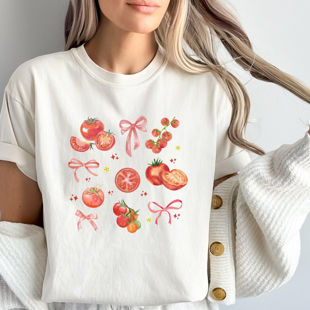 Tomato Aesthetic Bow Tee Farmers Market Aesthetic Tshirt Watercolor ...