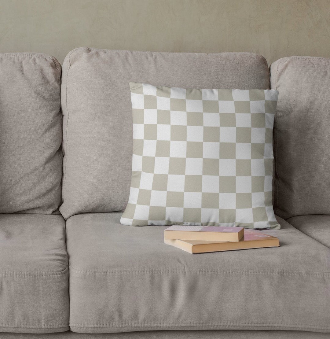Desert Beige Checkered Pillow Neutral Home Decor Checkerboard Throw ...
