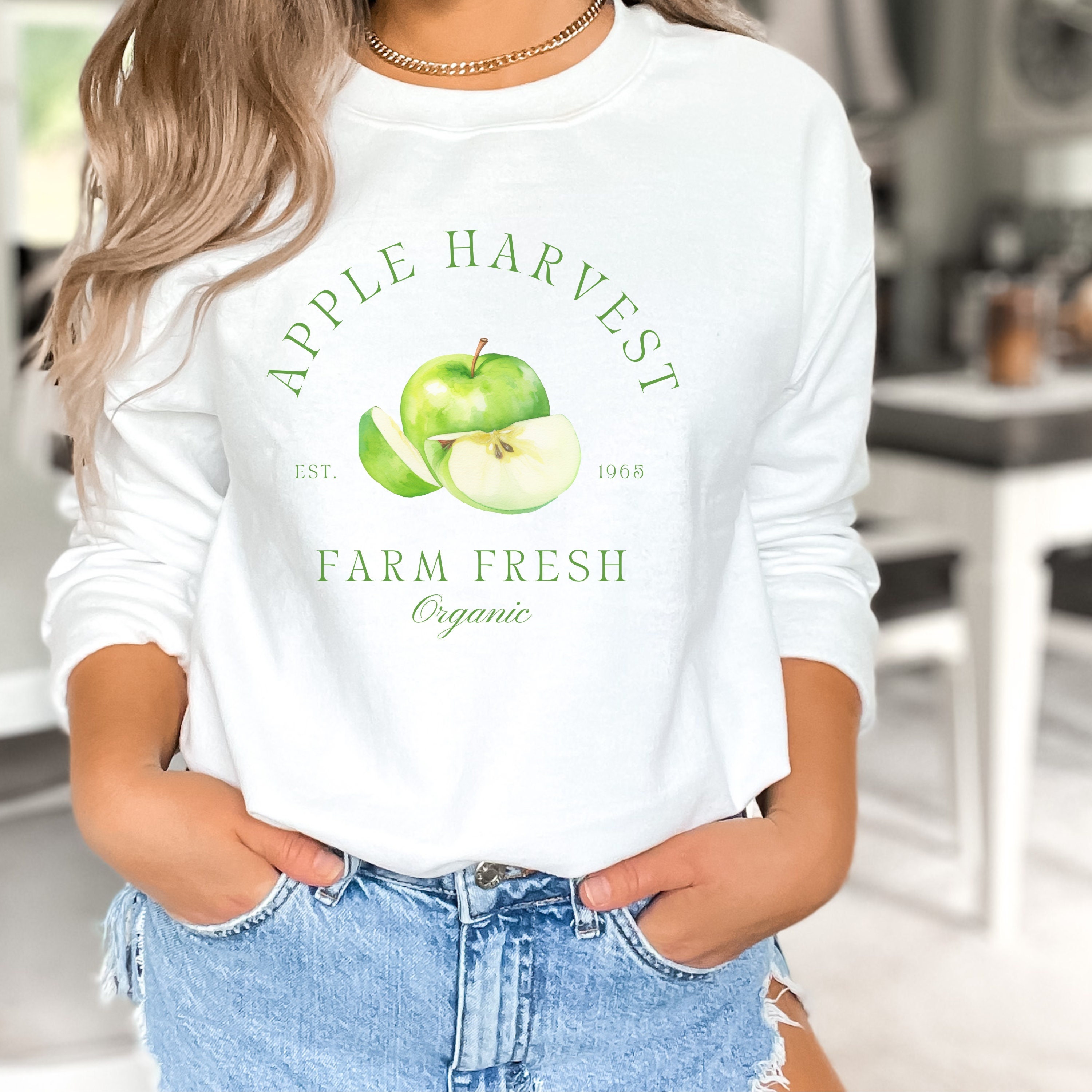 Green Apple Sweater Cottagecore Retro Apple Harvest Festival Sweatshirt ...