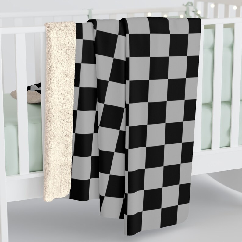 Personalized Grey Black Checkered Blanket Sherpa Fleece Blanket Classic ...