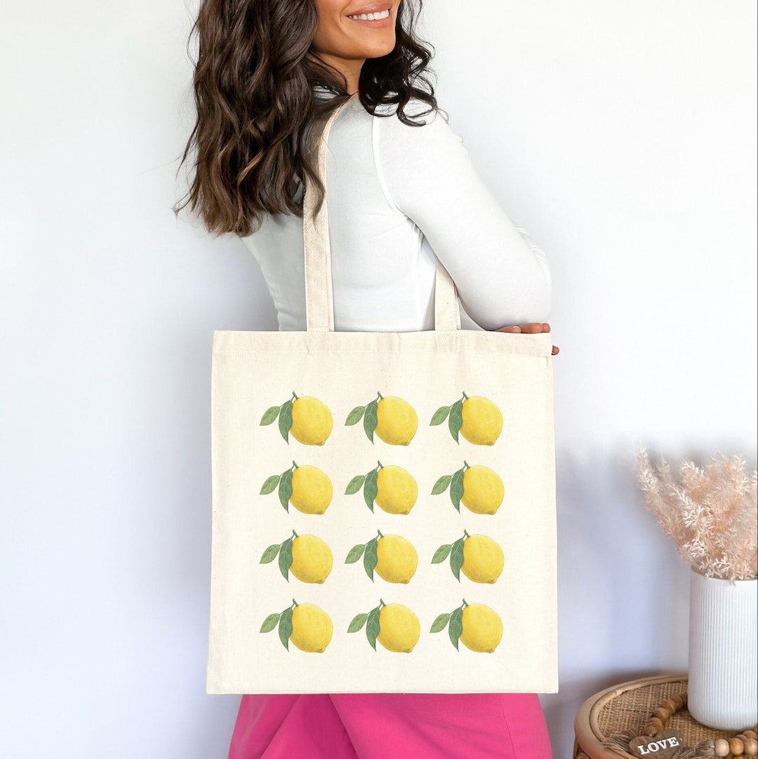 Lemon Print Tote Bag Fruit Print Tote Farmers Market Totes Bag Meyer ...