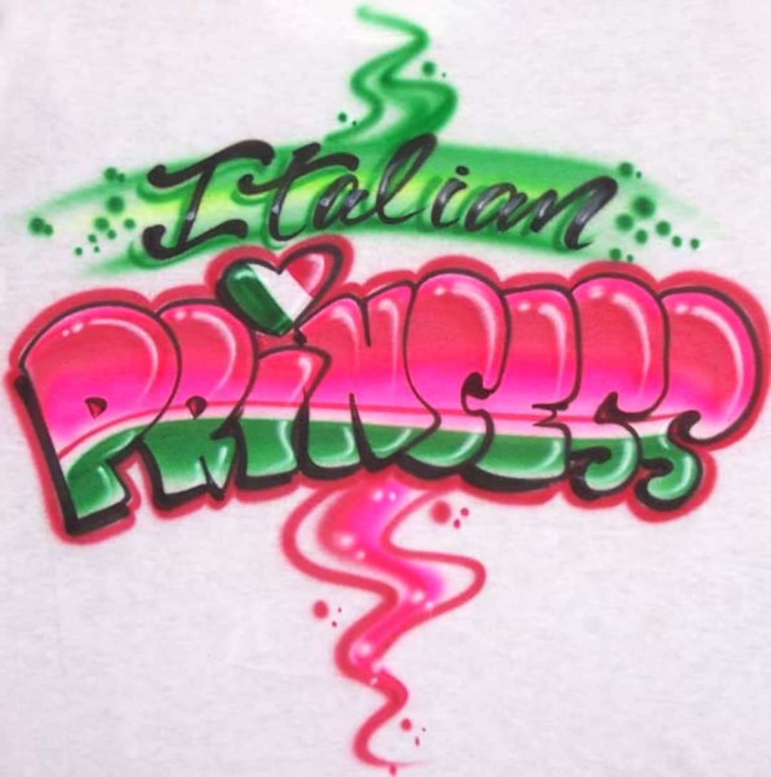 Italian Princess Airbrushed T-shirt With Heart & Flag Colors. - Etsy