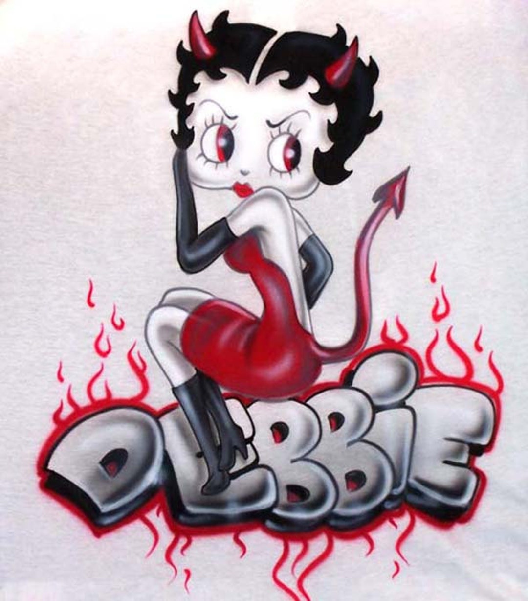Airbrush Betty Boop 'devil Boop' W/ Flames Custom T Shirt; Personalized ...