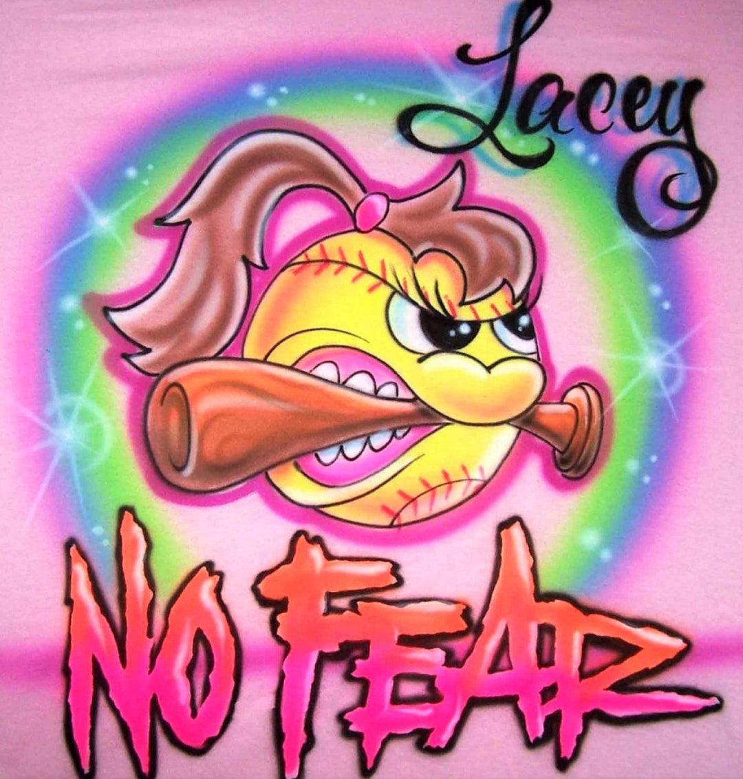 Angry Softball Cartoon Girl Biting Bat. Personalized With Any Name and ...