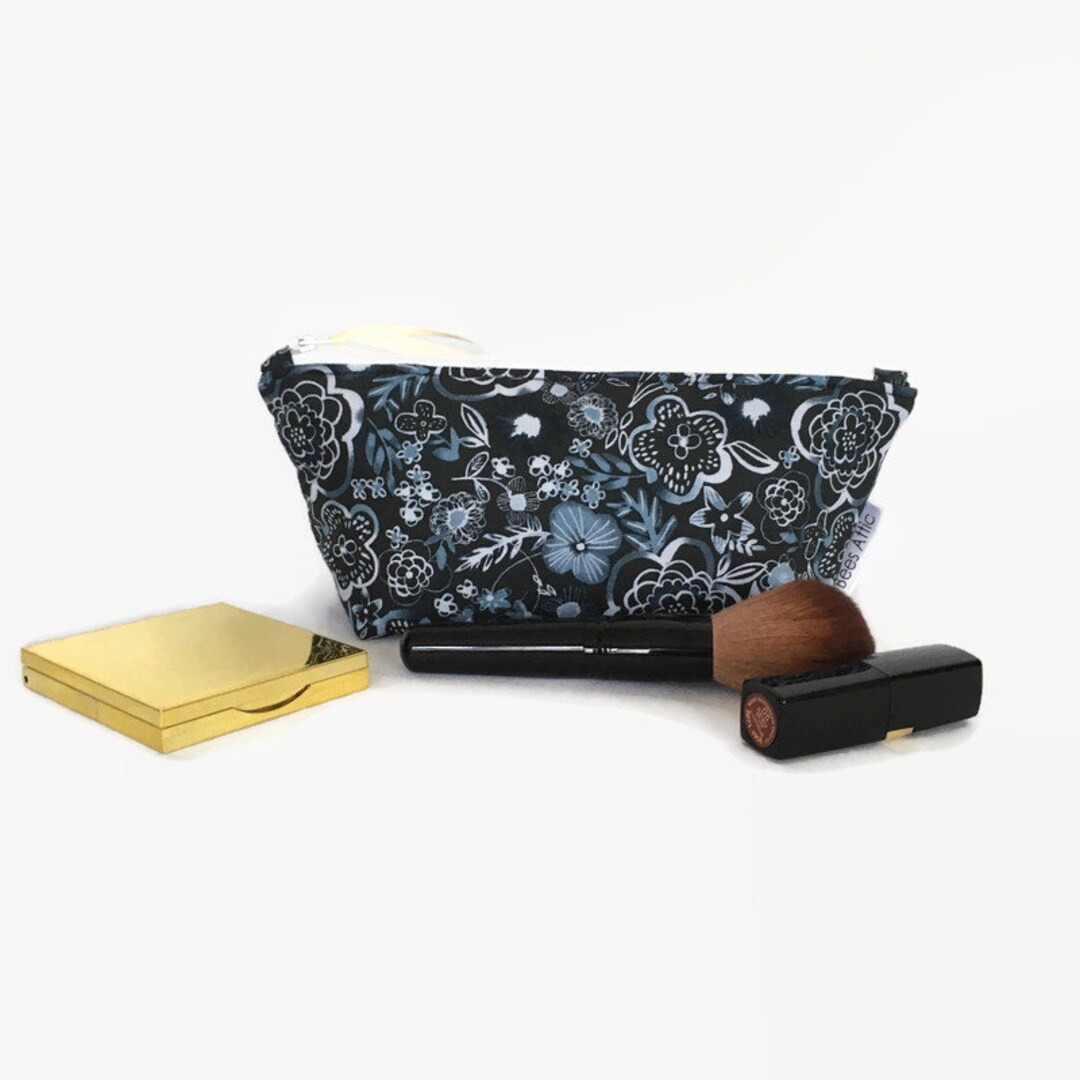 Blue Floral Cosmetics Bag, Make up Bag, Zipper Pouch - Etsy