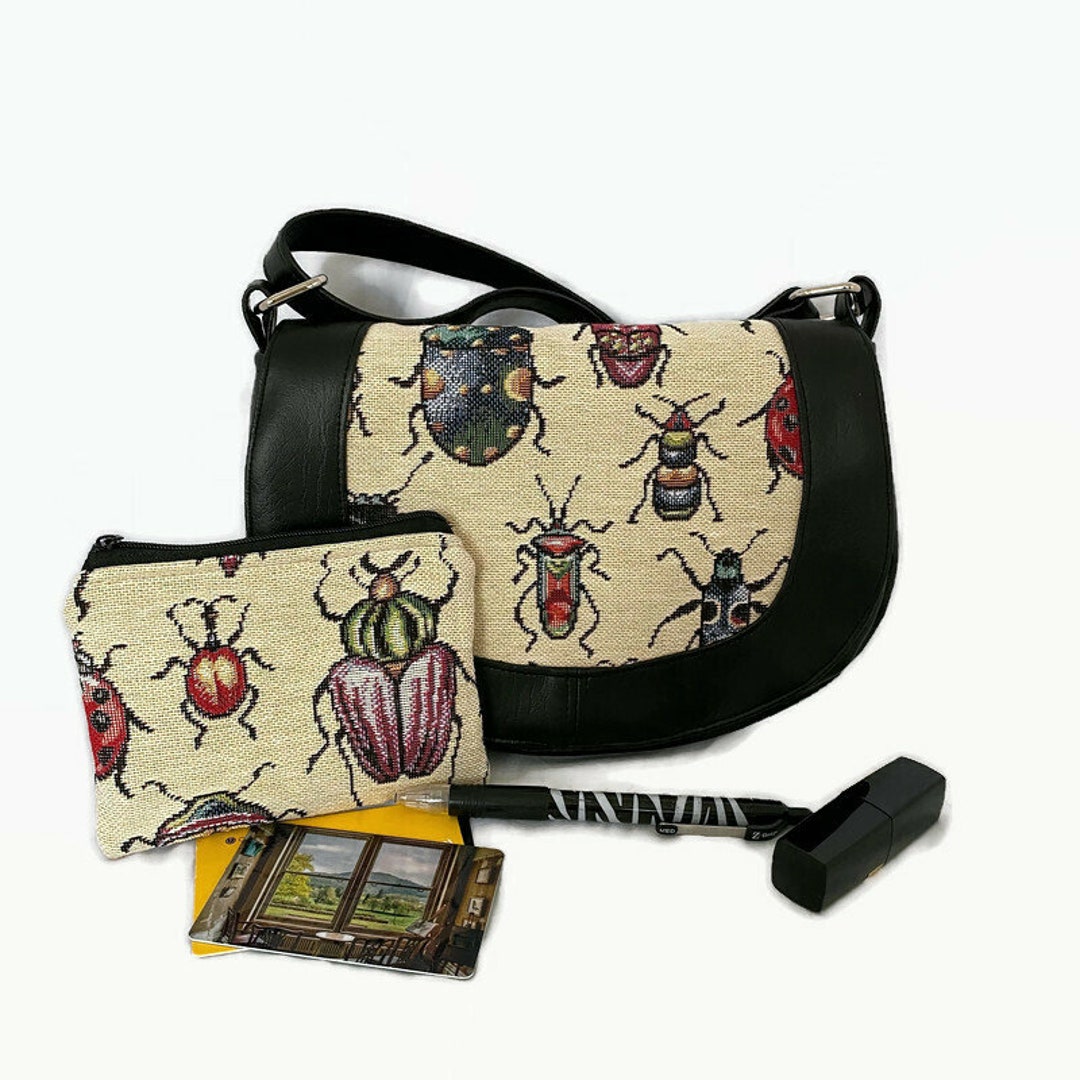 Small Beetle Pattern Saddle Bag With Matching Zipper Pouch, Crossbody ...