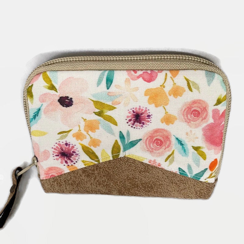 Floral Mini Ladies Wallet, Small Watercolour Flowers Zip Round Women’s ...