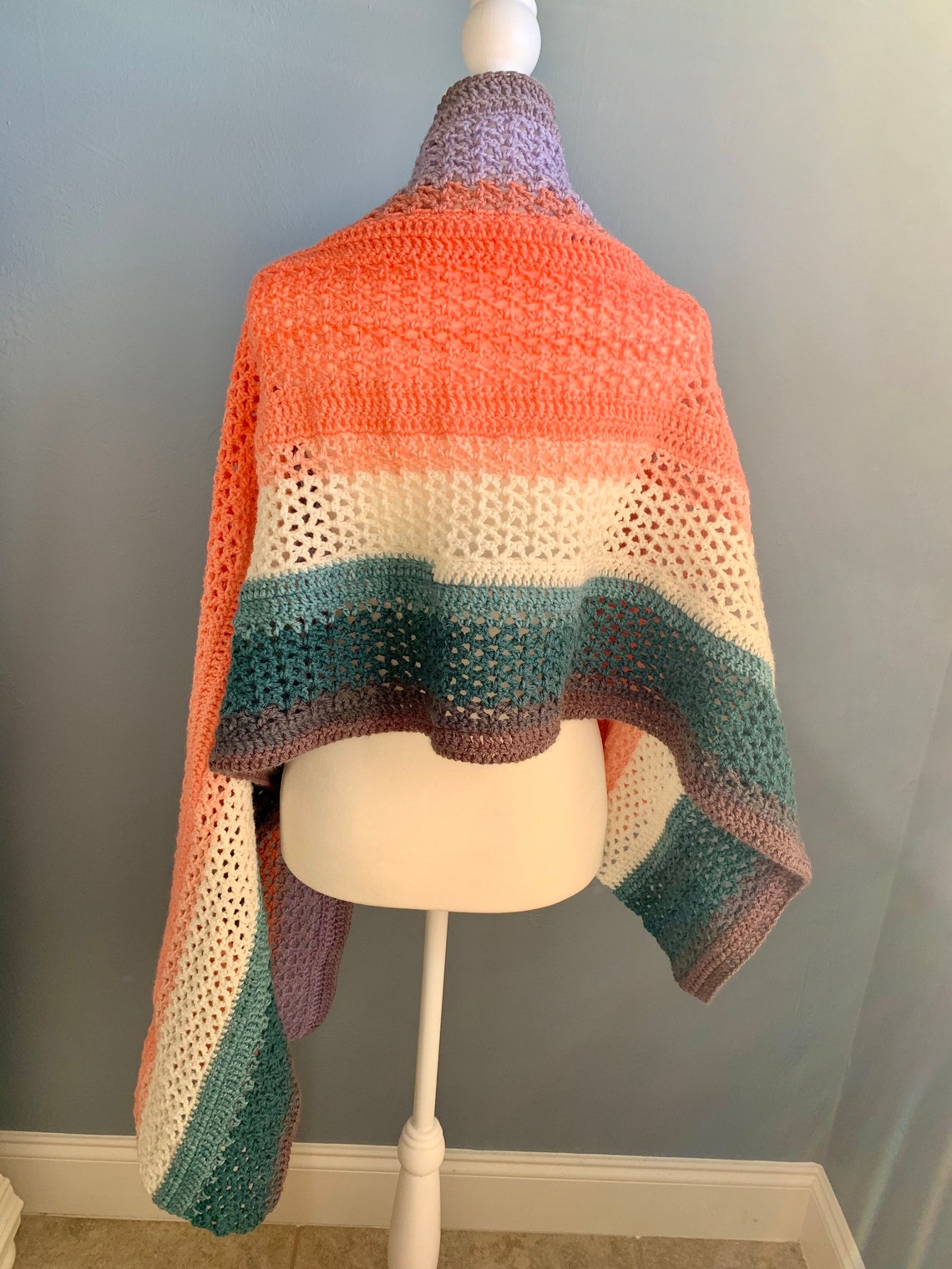 Open Weave Wrap, Knit Shawl, Multi Color Wrap, Church Wrap, Boho Shawl ...