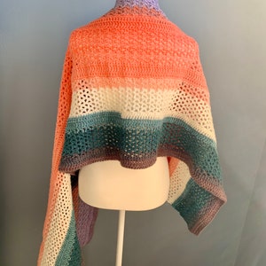 Open Weave Wrap, Knit Shawl, Multi Color Wrap, Church Wrap, Boho Shawl ...