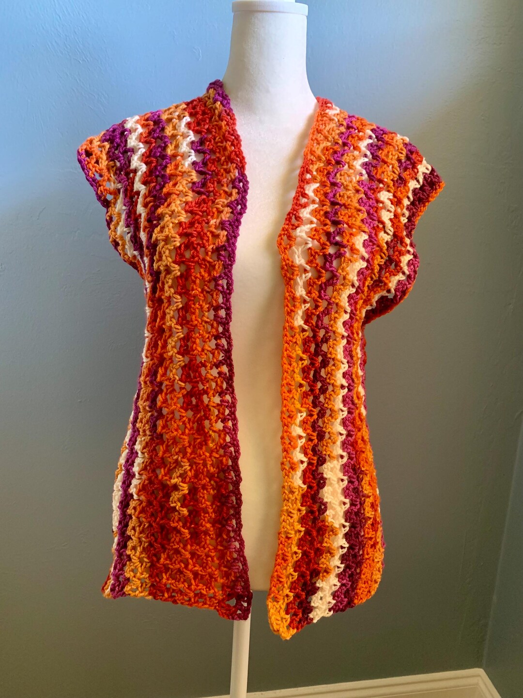 Crocheted Open Weave Vest, Crocheted Sweater Vest, Boho Style Sweater ...