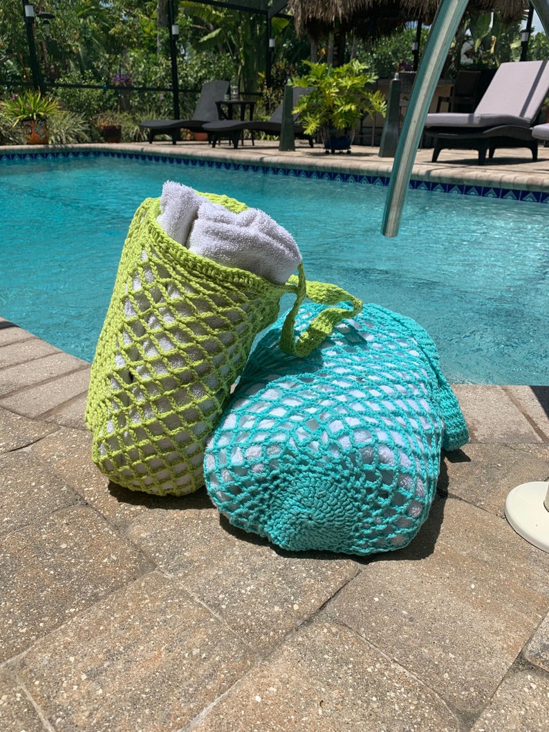 Cotton Crochet Mesh Bag | Expandable Beach & Market Tote | Foldable ...