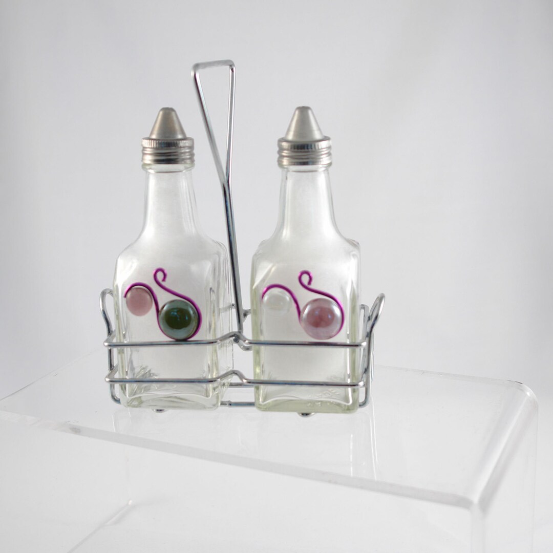 Oil and Vinegar Bottles, Cruet Set With Caddy, Cruet Bottles, Beaded ...