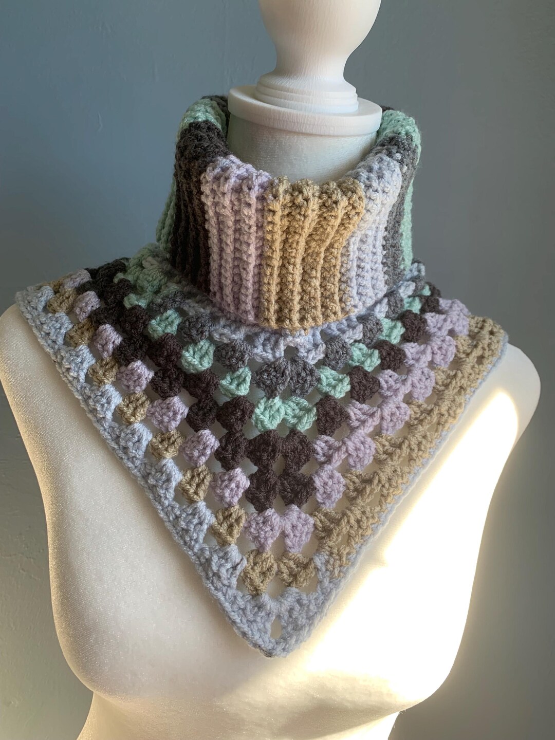 Happy Harlequin Crocheted Turtleneck Cowl, Rolled Collar Neck Warmer ...