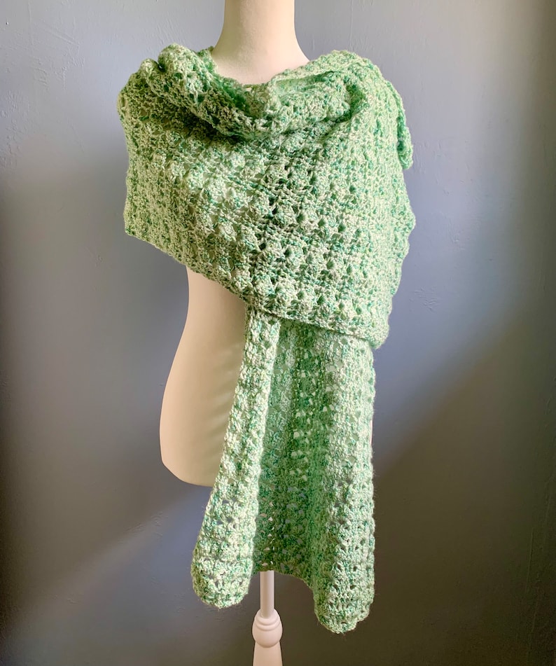 Open Weave Lightweight Wrap, Hand Crocheted Wrap, Marled Mint Wrap ...